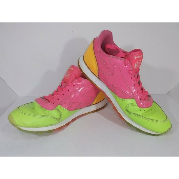 Reebok | Shoes | Reebok Classic Neon Green Pink Orange Leather Sneakers ...